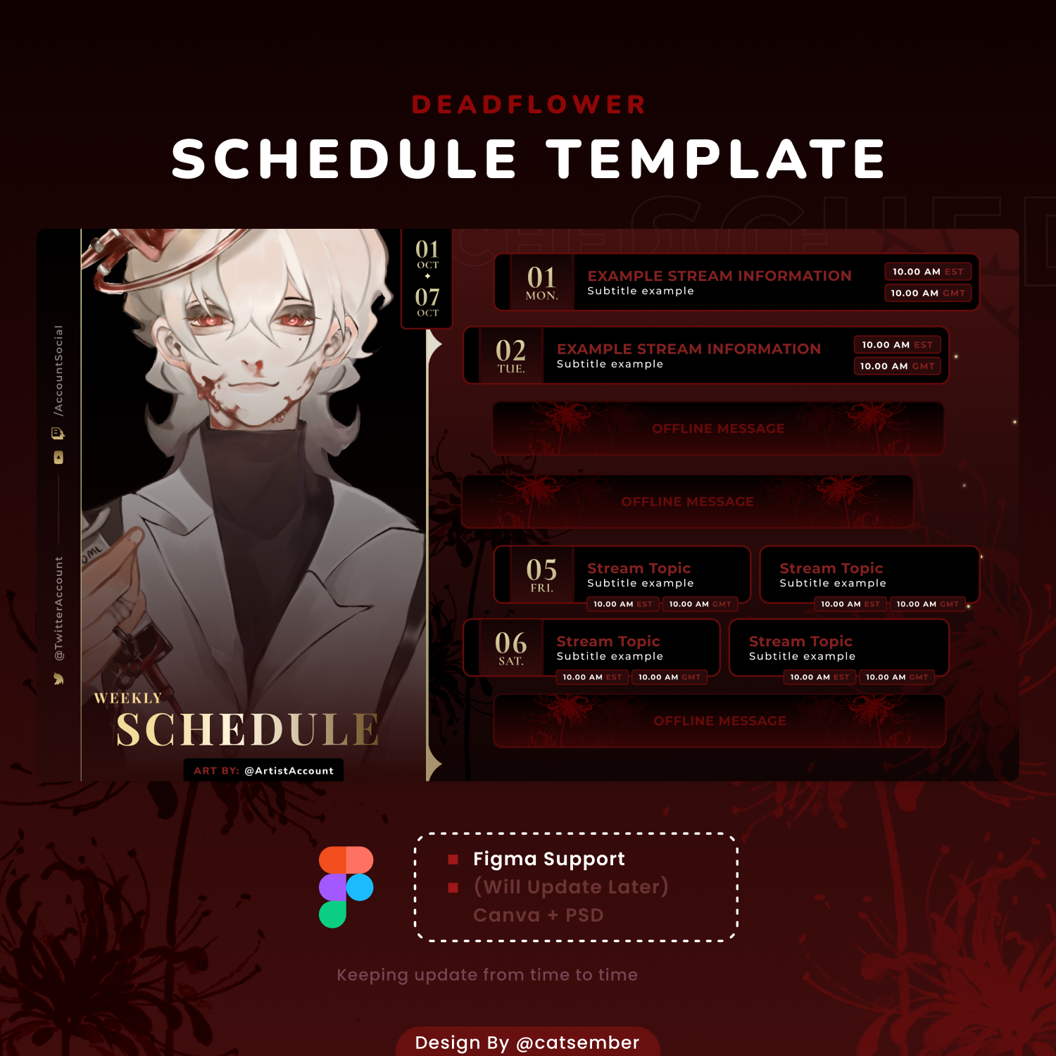 Stream Schedule Template - Deadflower Devil | vtuber schedule | vtuber assets | vtuber ...